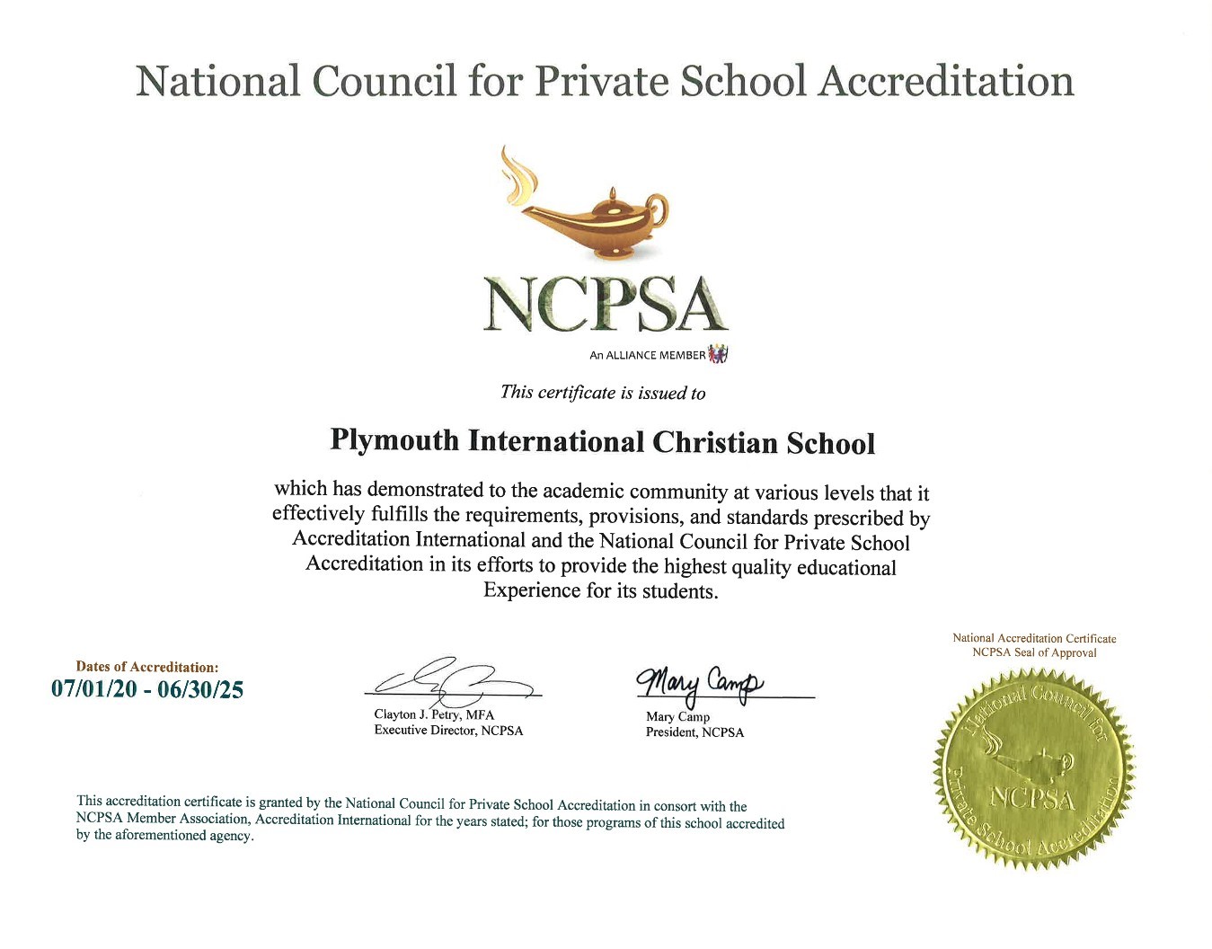 1. Accreditations - Plymouth International Christian School